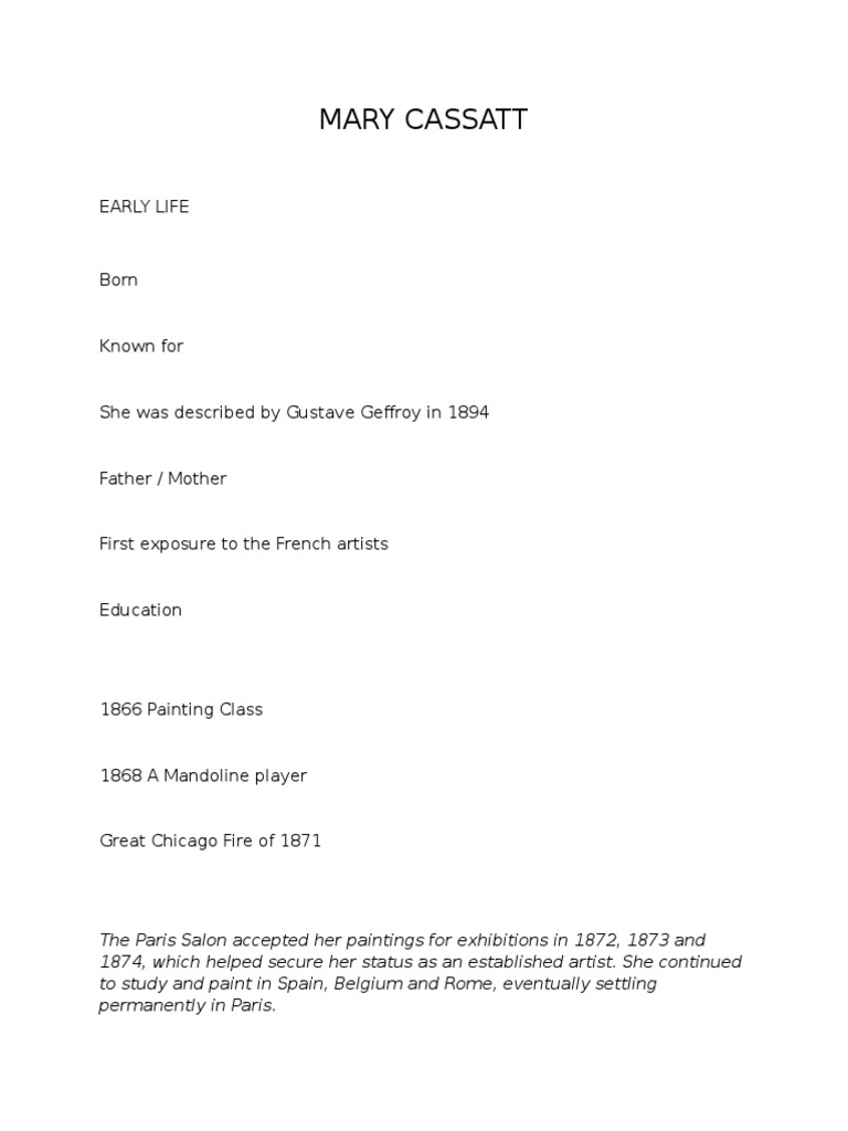 Mary Cassatt: Early Life | PDF
