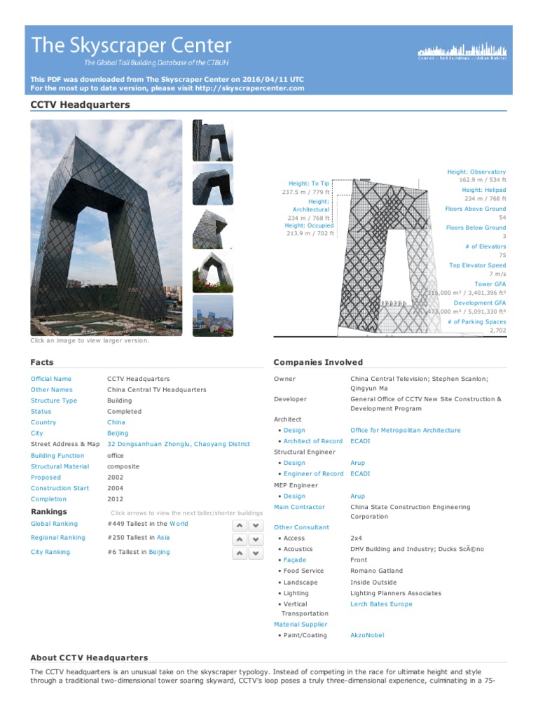 CCTV Headquarters: This PDF Was Downloaded From The Skyscraper Center ...
