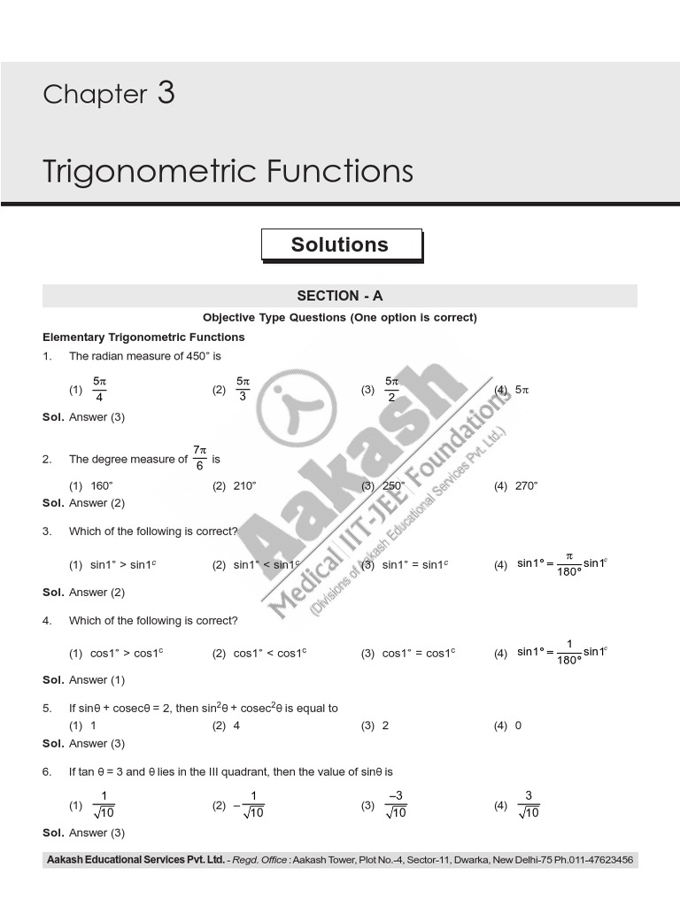 Trigonometric Functions Assignment Solutions | PDF | Sine | Trigonometric Functions