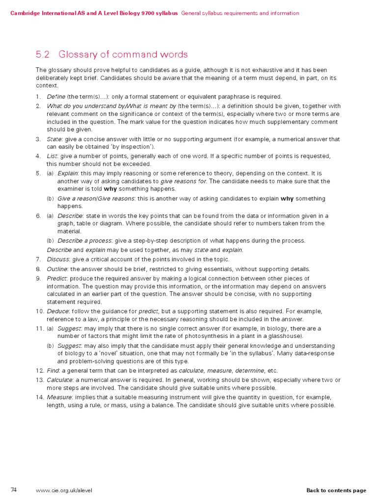 Biology Glossary of Command Words | PDF | Quantity | Information