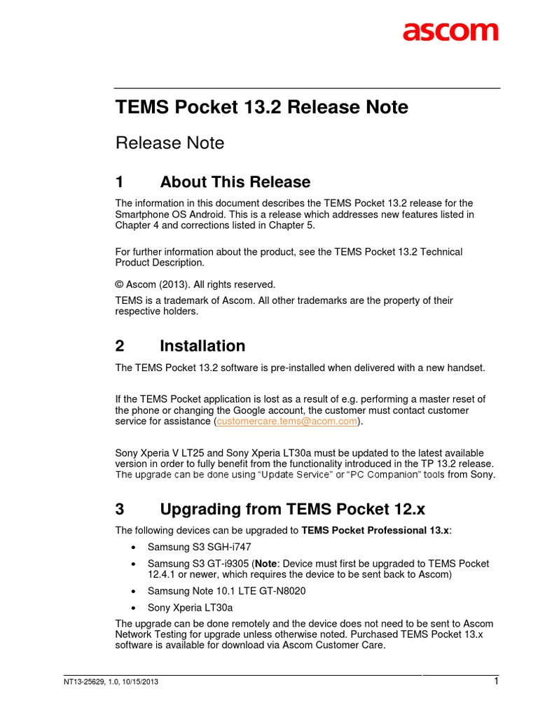 TEMS Pocket 13.2 - Release Note | PDF | Lte (Telecommunication) | High ...