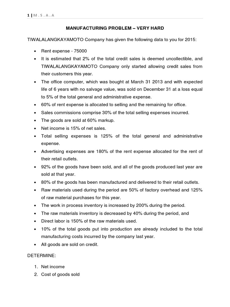 Manufacturing Problem - Very Hard | PDF