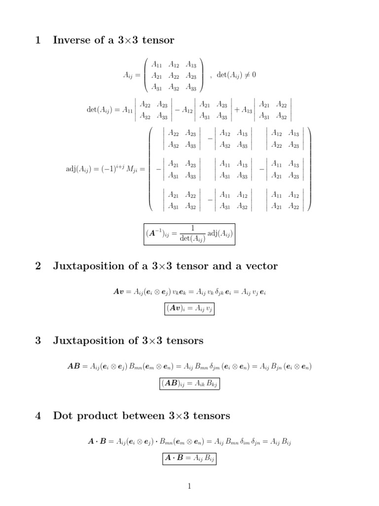 1 Inverse of A 3×3 Tensor: A A A A A A A A A A, Det (A | PDF | Topology ...