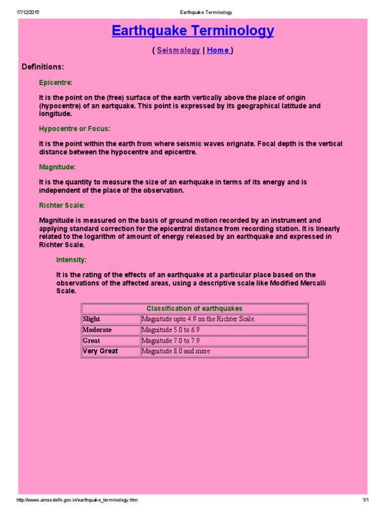 Earthquake Terminology | PDF
