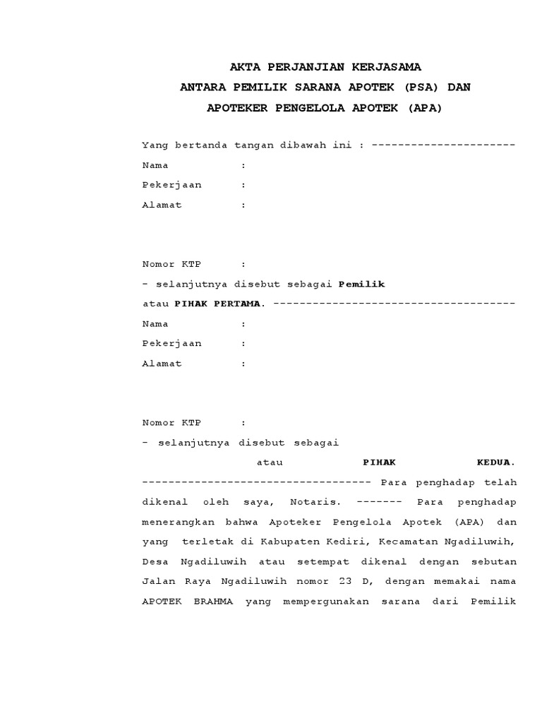 Draf Akta Perjanjian Kerjasama | PDF