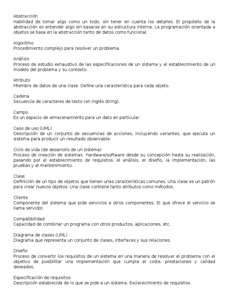 Glosario POO | PDF | Objeto (informática) | Programación orientada a ...