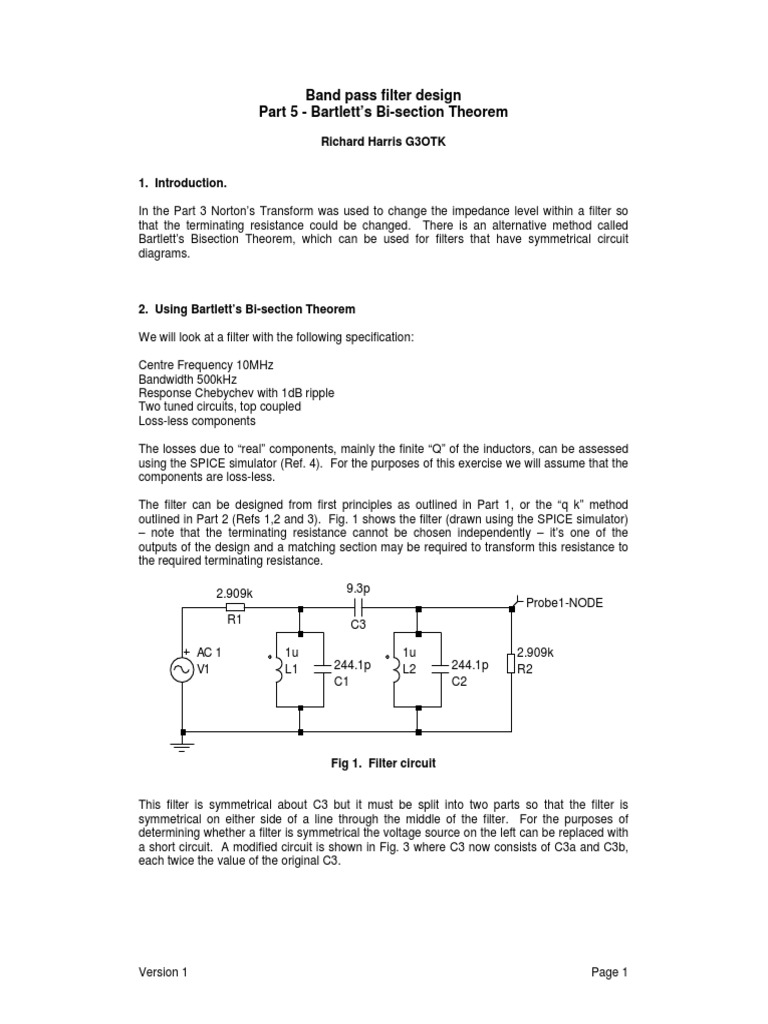 Band Pass Filter Design Part 5. Band Pass Filters From First Principles ...