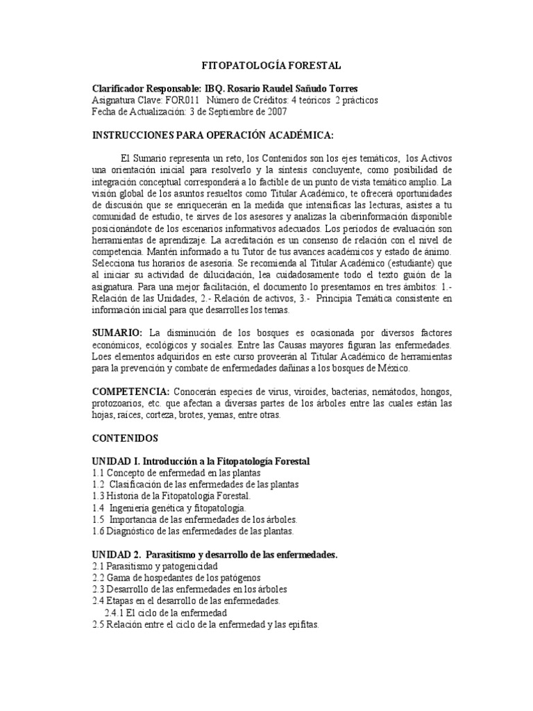 Fitopatologia Forestal PDF | PDF