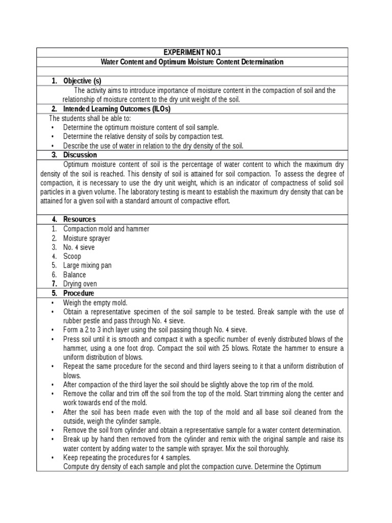 Experiment No 1 Optimum Moisture Content | Soil | Experiment