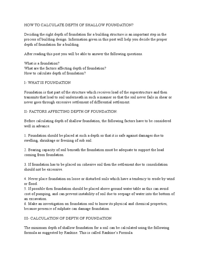 How To Calculate Depth of Shallow Foundation | PDF | Soil | Soil Mechanics