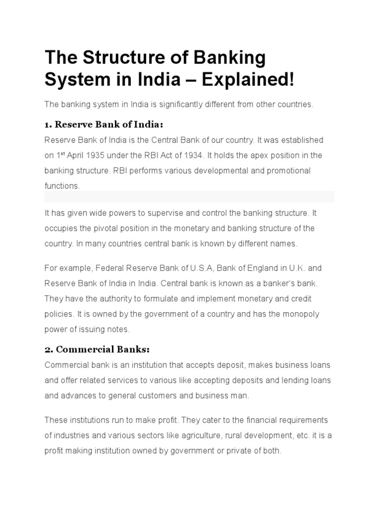 Banking System in India | PDF | Reserve Bank Of India | Cooperative