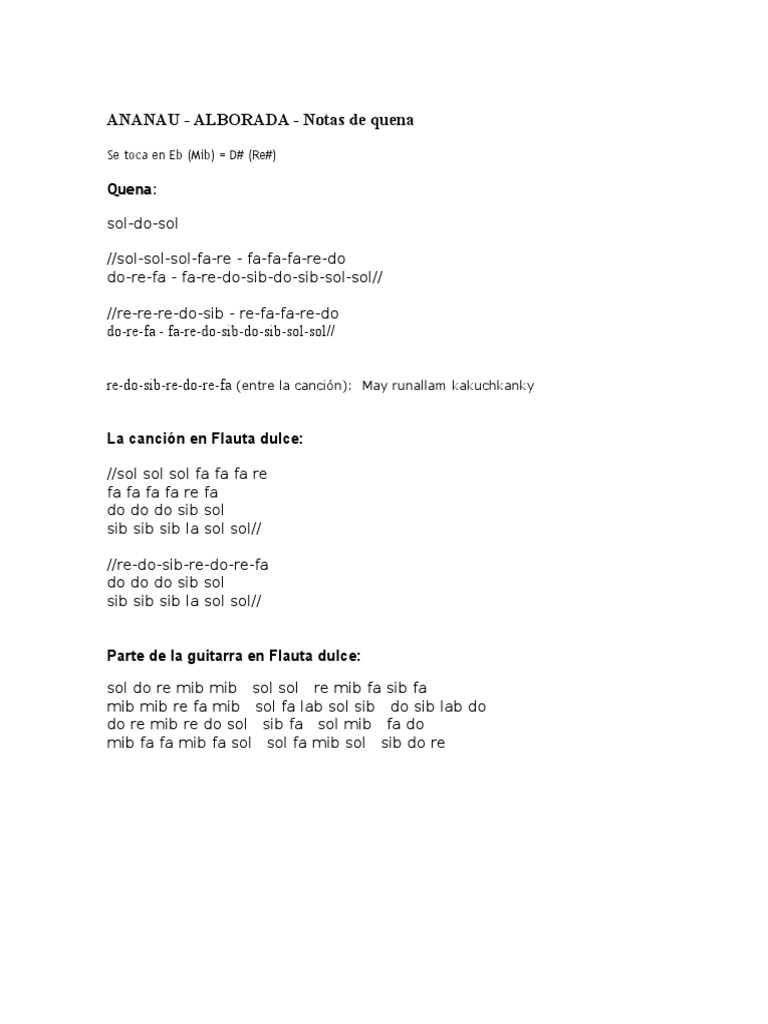 Ananau - Alborada - Notas de Quena | PDF