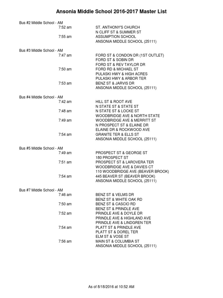 Ansonia Middle School 2016-2017 Master List | PDF
