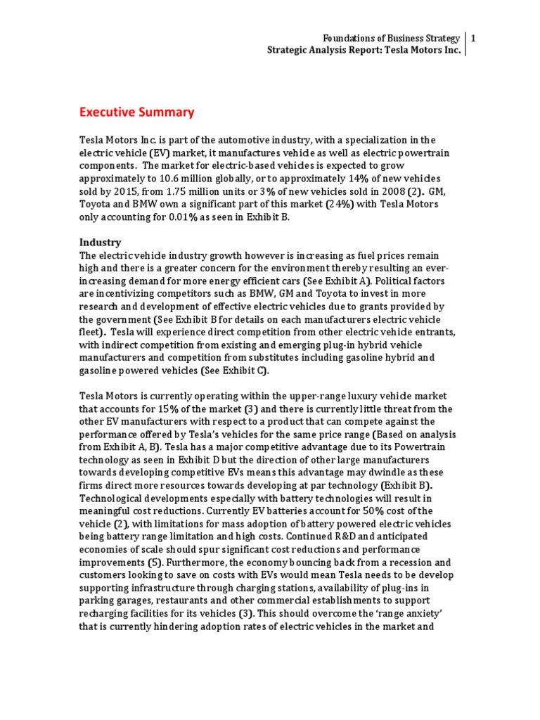 Strategic Analysis Report - Tesla Motors | PDF | Electric Vehicle ...