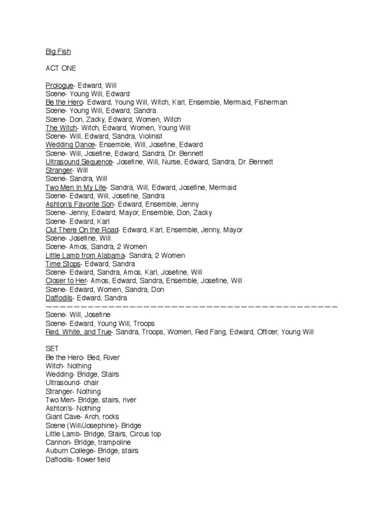 Big Fish Scene List | PDF