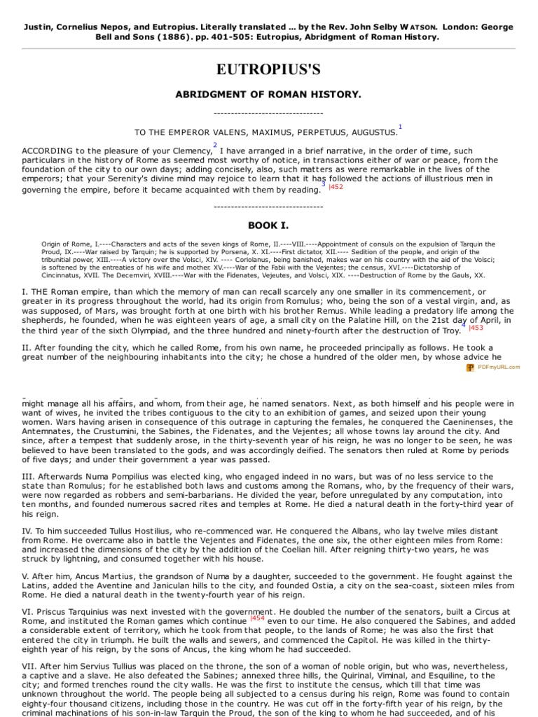 Eutropius ABRIDGMENT OF ROMAN HISTORY | PDF | Hannibal | Ancient Europe