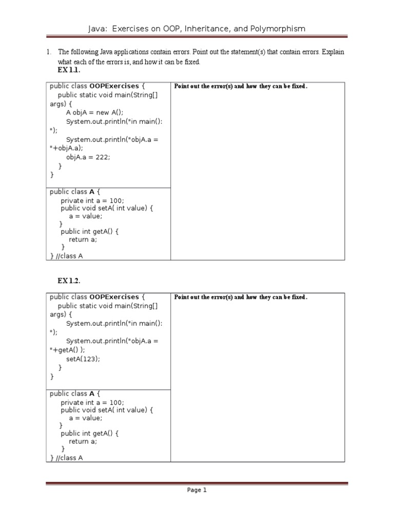 Csci3134 Exercises Oop Pdf Inheritance Object Oriented Programming Constructor Object 1923