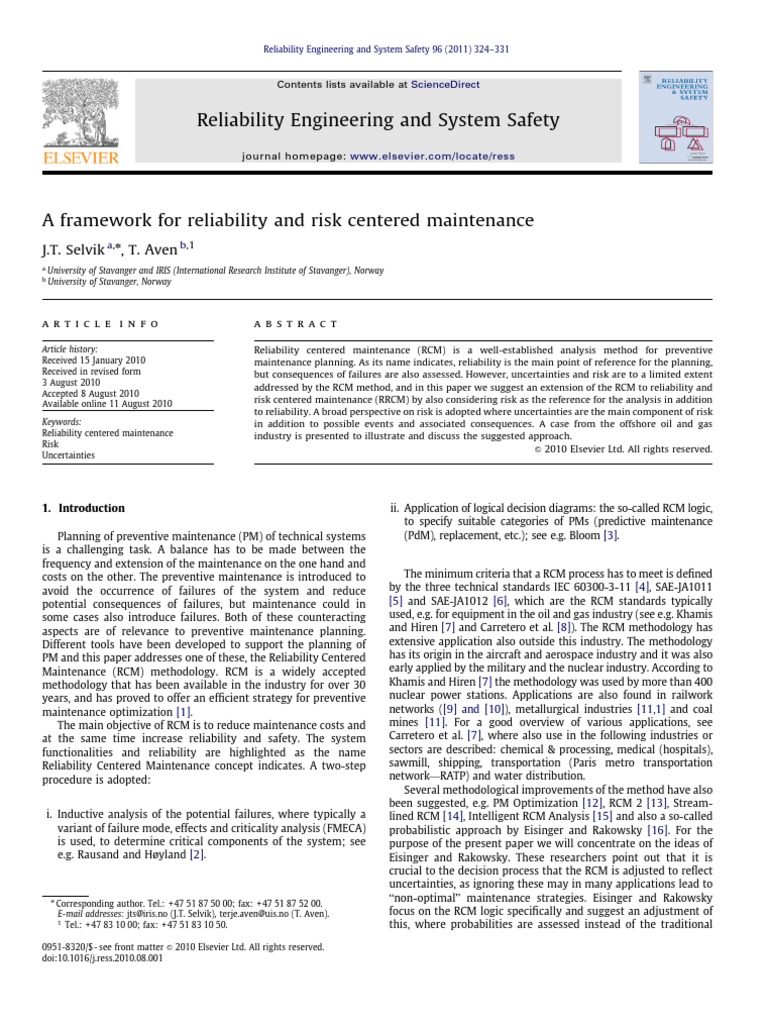 A Framework For Reliability and Risk Centered Maintenance | PDF ...