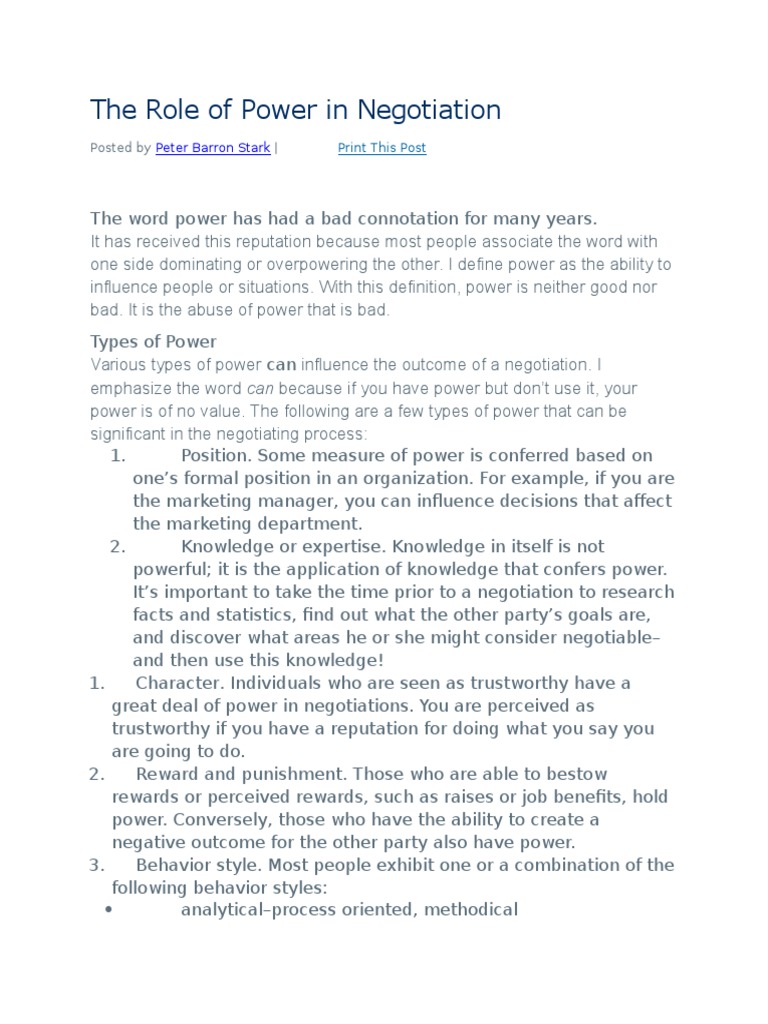 The Role of Power in Negotiation | PDF | Negotiation | Persuasion