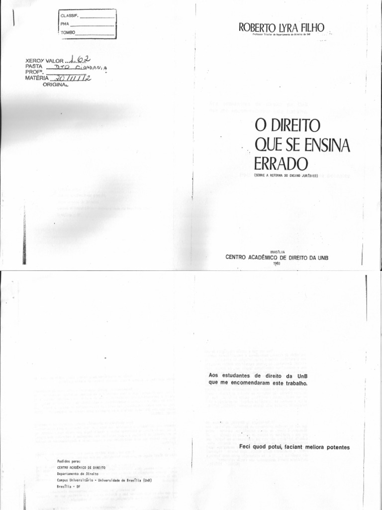 O Direito Que Se Ensina Errado - Roberto Lyra Filho PDF | PDF
