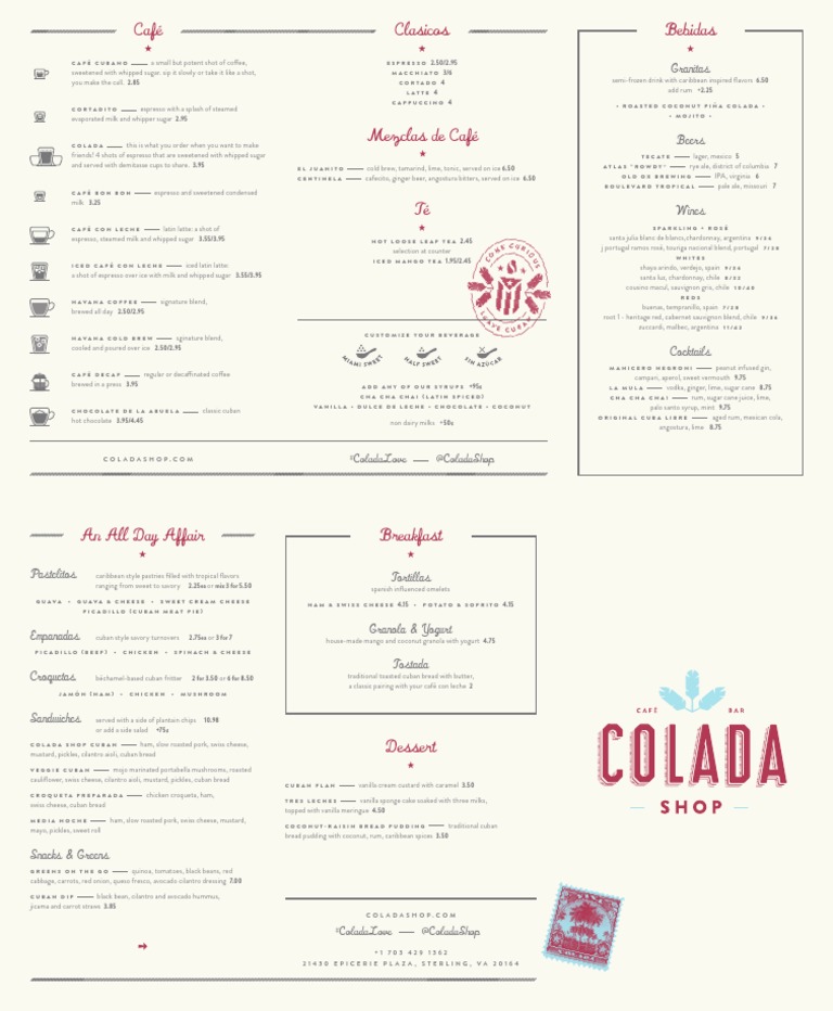 Colada Shop Menu | Cooking | Food & Wine