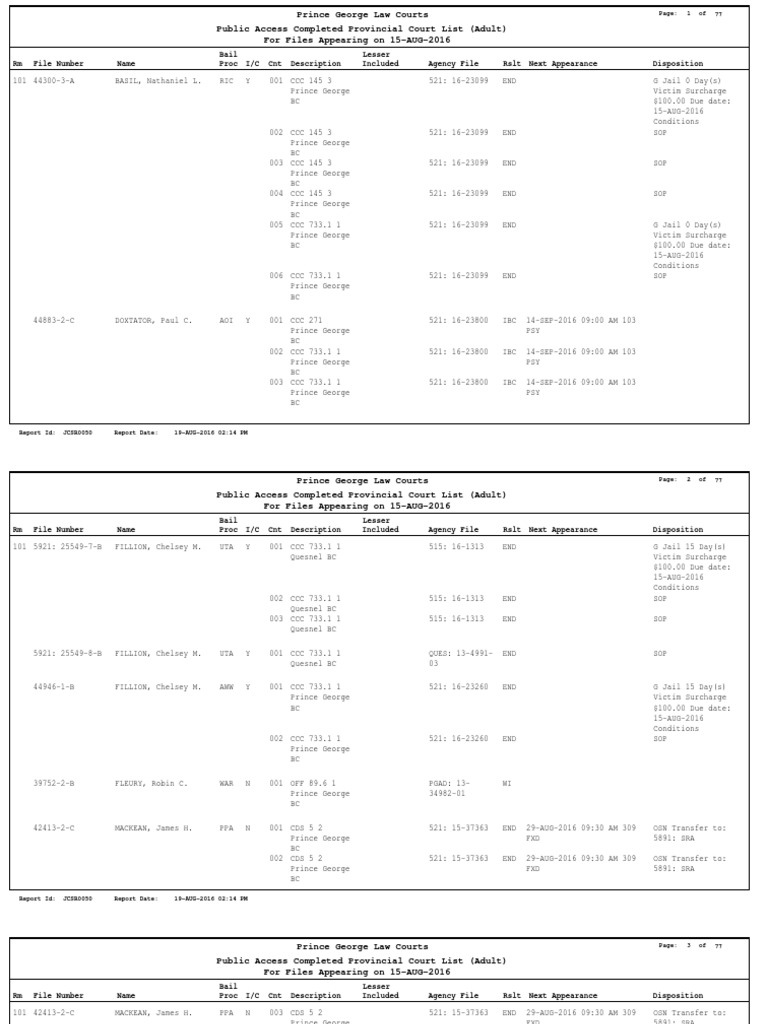 Prince George Provincial Court List | PDF | Crime & Violence | Crime ...