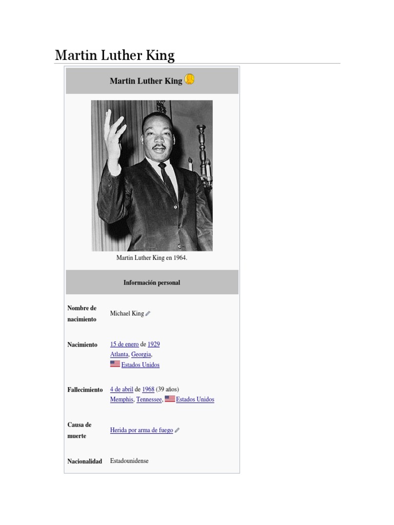 Biografía de Martin Luther King Jr. | PDF | Martin Luther King hijo ...
