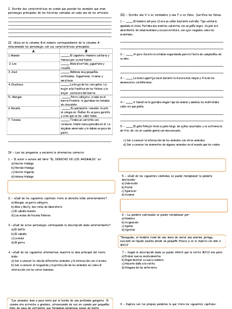 Ficha Los Derechos de Los Animales
