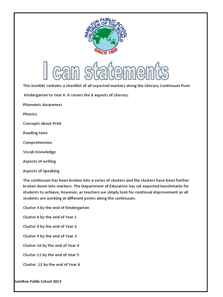 I Can Statements - Literacy | PDF | Phonics | Reading Comprehension
