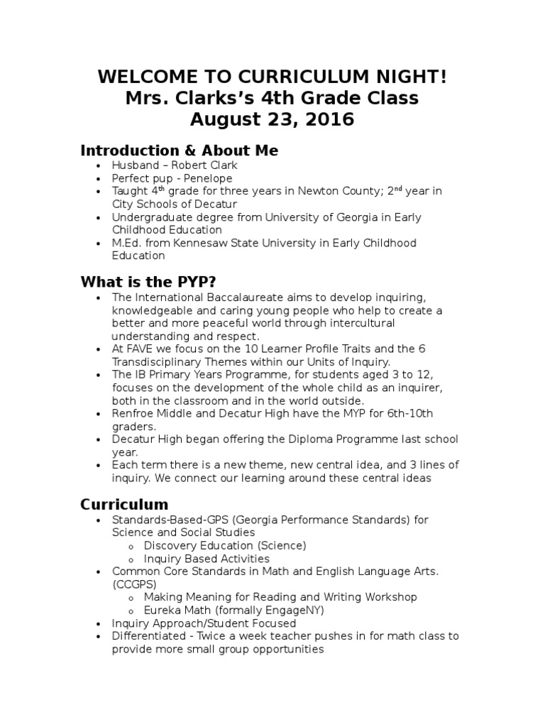 Curriculum Night Flyer | PDF | Sharing | Teaching