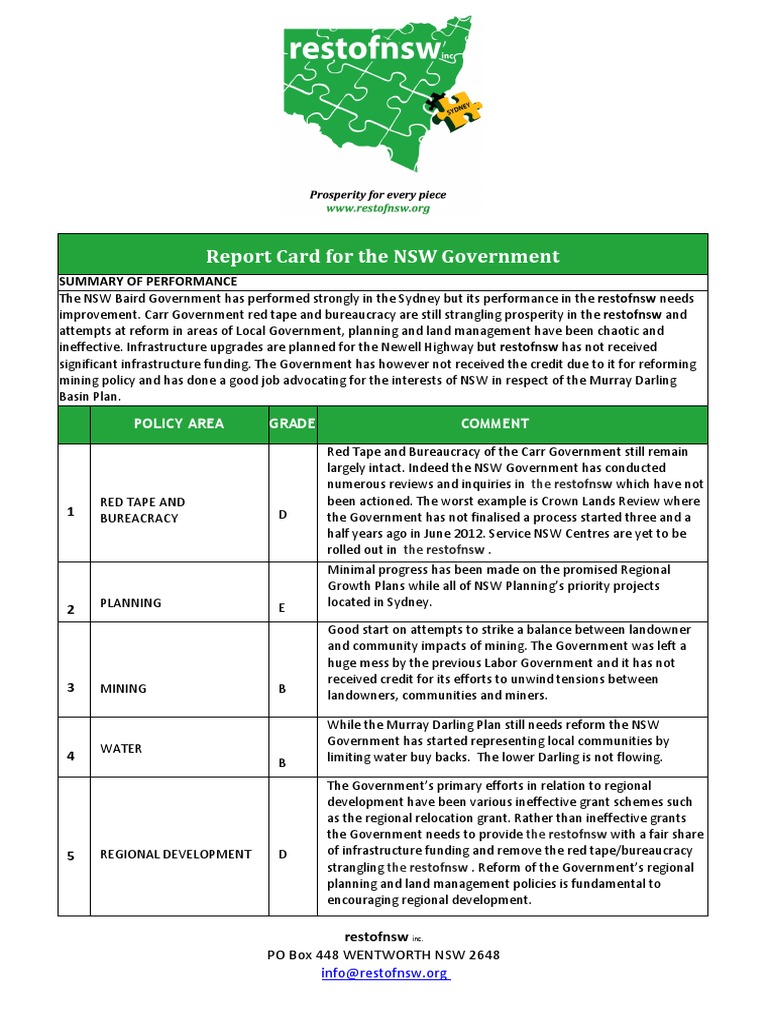 NSW Government Performance Report | PDF | New South Wales | Economies