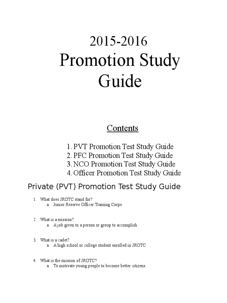 JROTC Cadet Promotion Study Guide | PDF | Military Rank | Sergeant