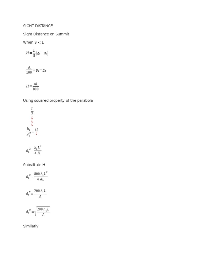 Sight Distance Derivation | PDF