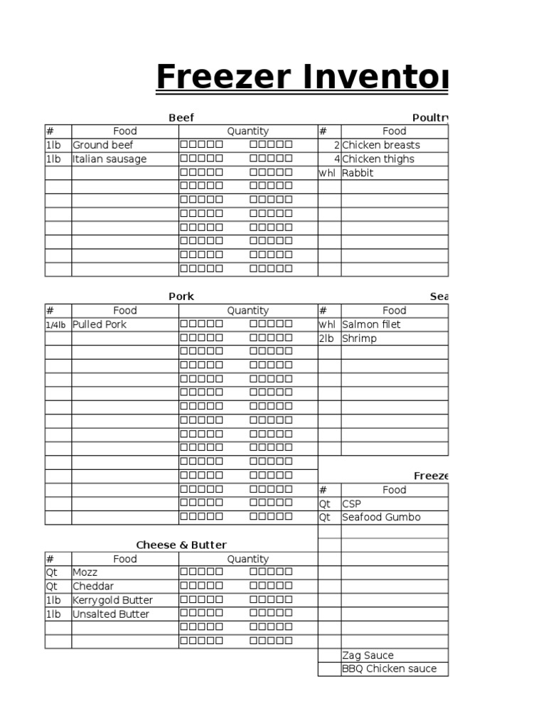Freezer Inventory Sheet | PDF