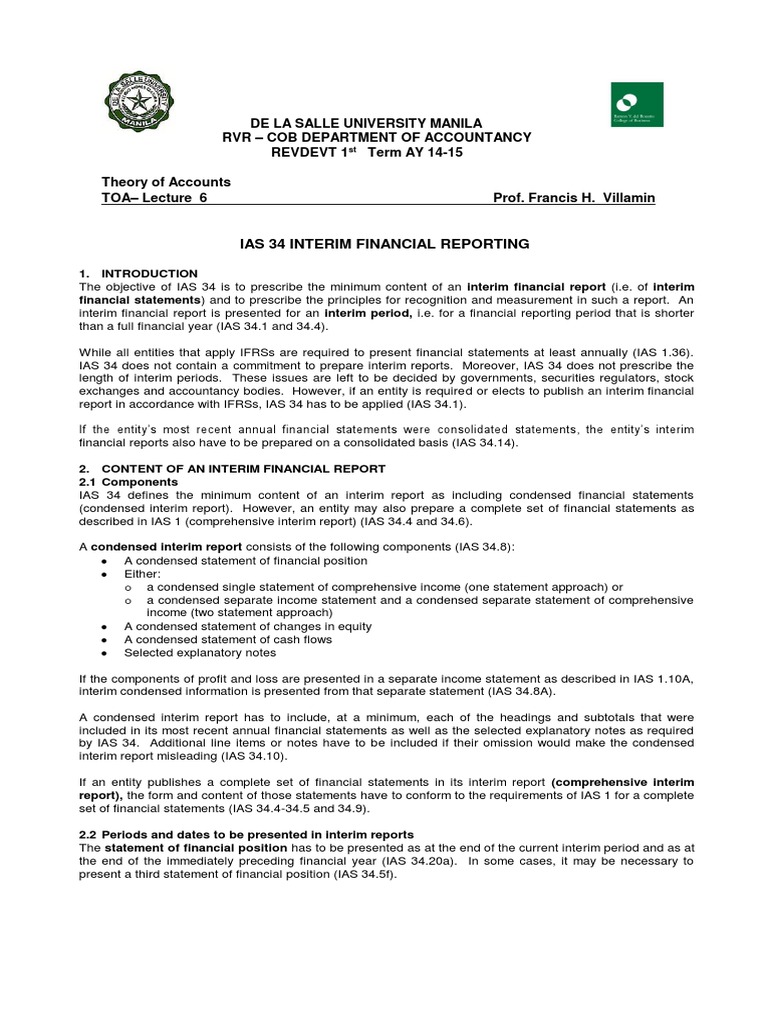 Toa Lecrure 6 Ias 34 | PDF | International Financial Reporting ...