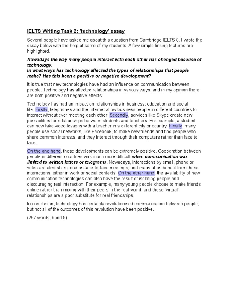 IELTS Writing Task 2: 'Technology' Essay | PDF