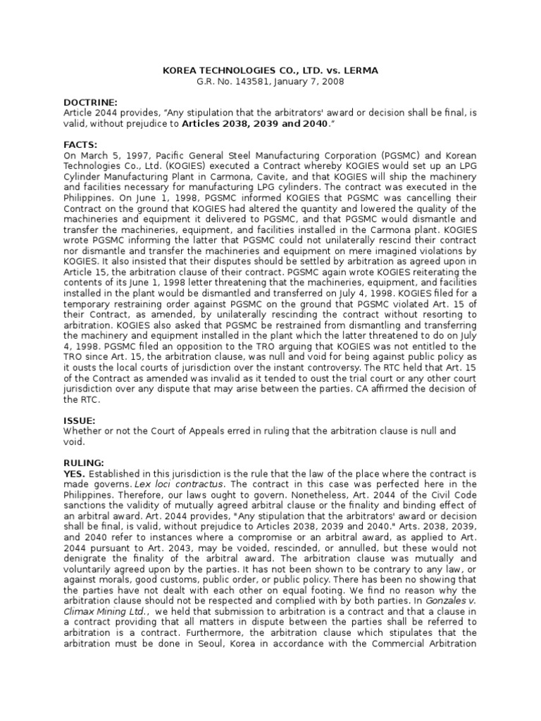 Korean Technologies v. Lerma | PDF | Arbitration | Jurisdiction