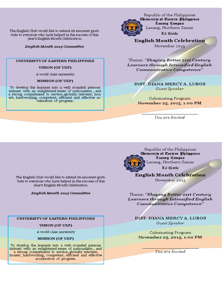 English Month Celebration: Learners Through Intensified English ...