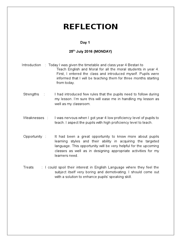 Reflection: Day 1 25 July 2016 (MONDAY) | PDF