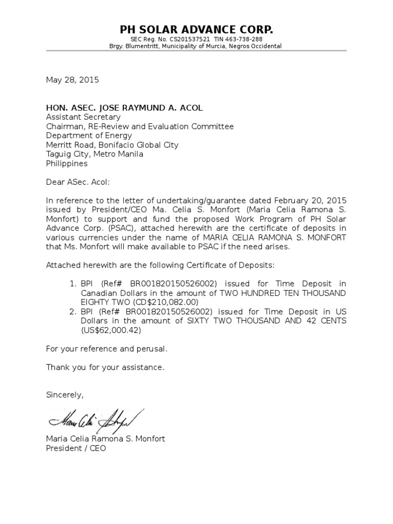 Letter of Undertaking - PSAC | PDF