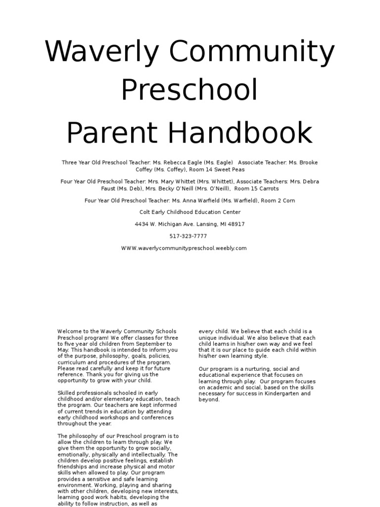 Waverly Preschool Parent Handbook | PDF | Special Education | Preschool