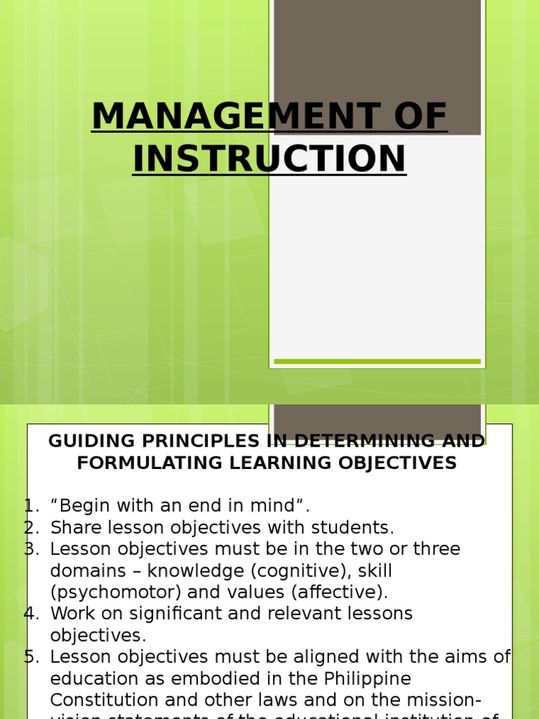 2 - Management of Instruction | PDF | Lesson Plan | Educational Assessment