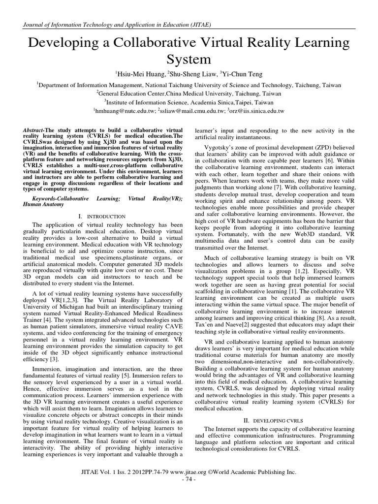 Developing A Collaborative Virtual Reality Learning System | PDF ...