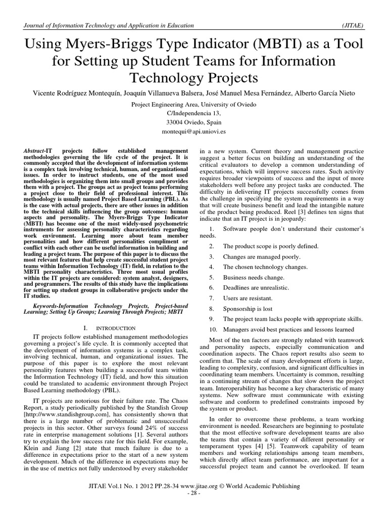 Using Myers-Briggs Type Indicator (MBTI) As A Tool For Setting Up ...