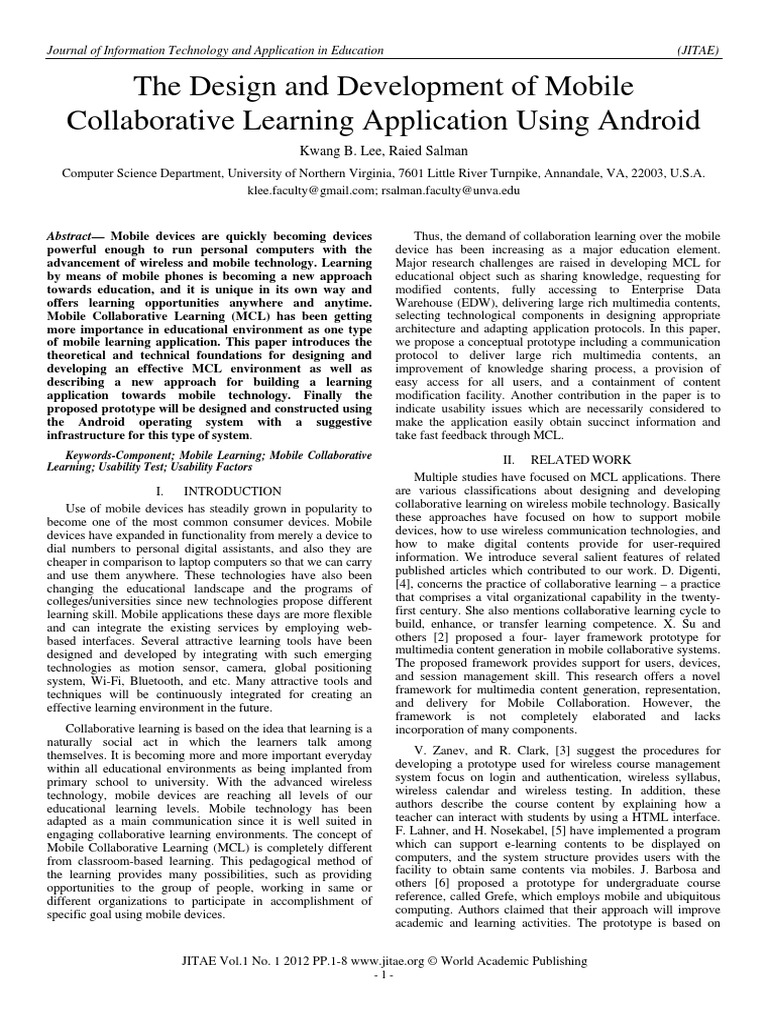 The Design And Development Of Mobile Collaborative Learning Application