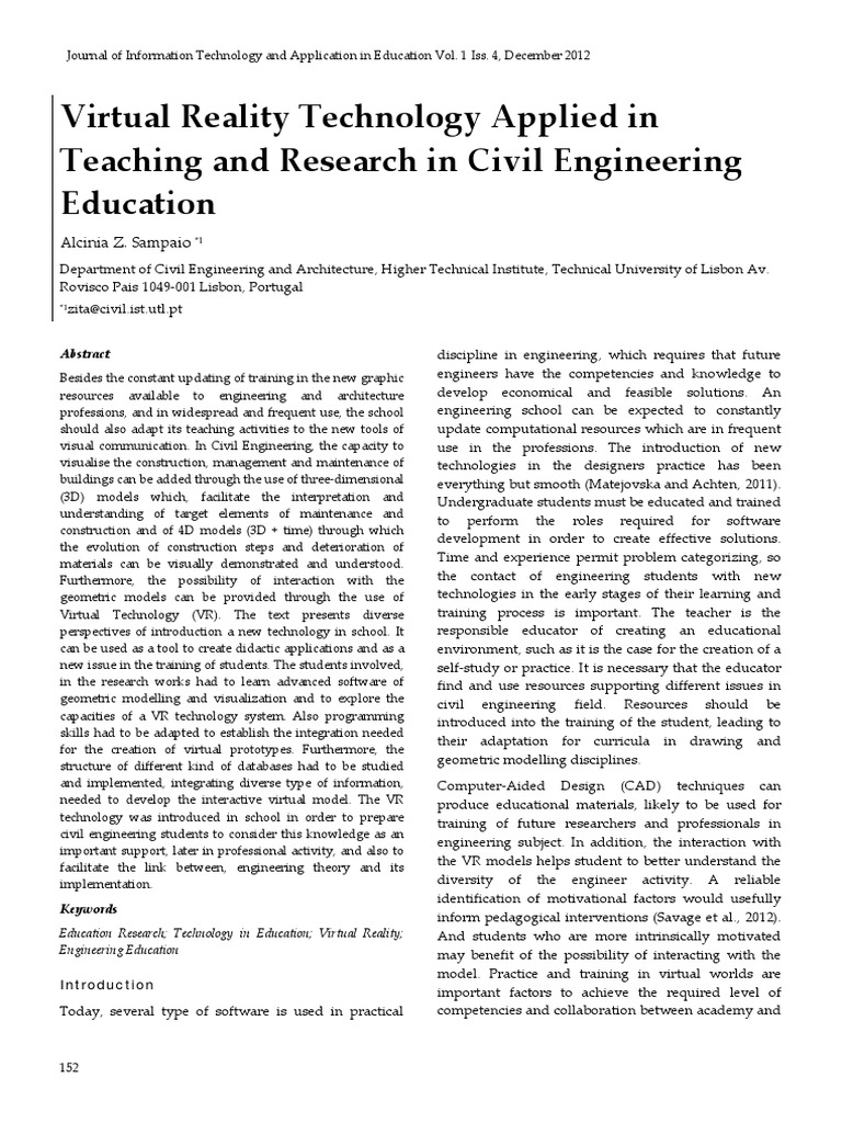 Virtual Reality Technology Applied in Teaching and Research in Civil ...