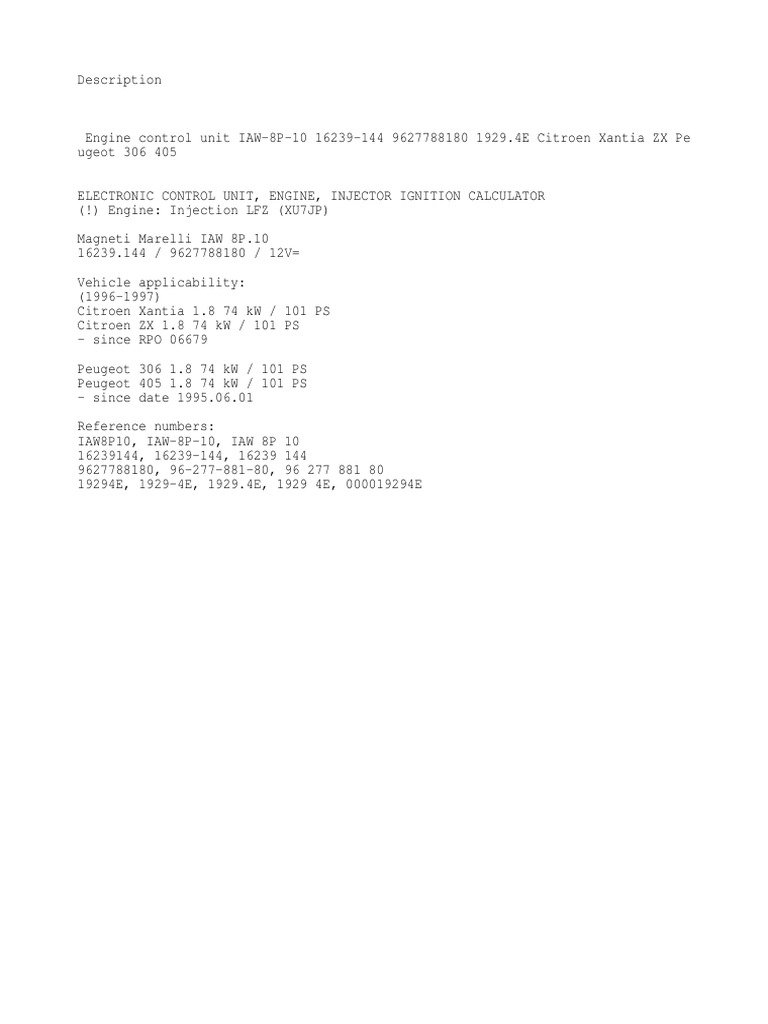 Ecu Magneti Marelli IAW 8P.10 | PDF | Engines | Systems Engineering