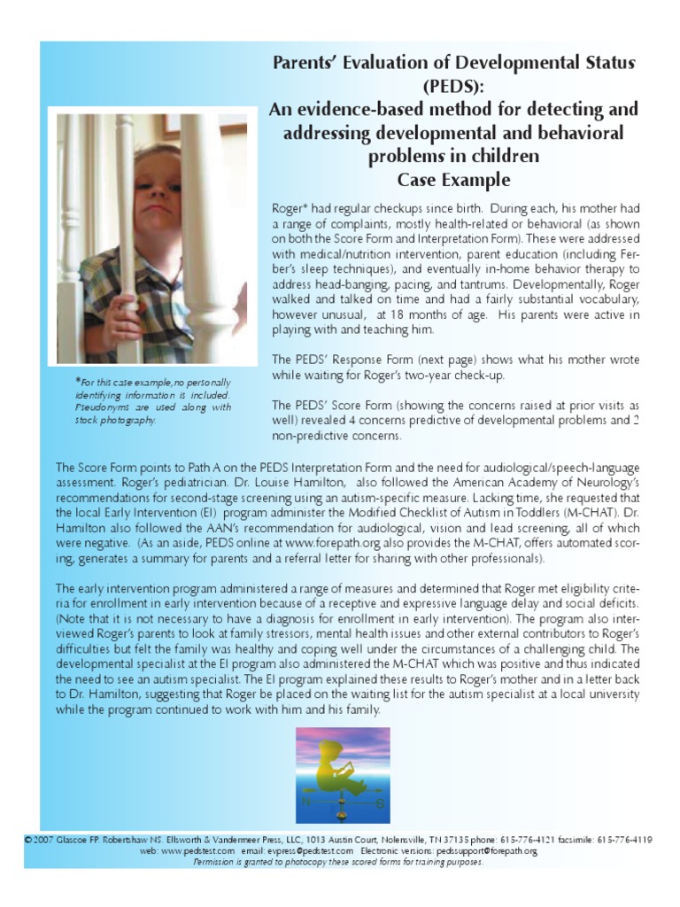PEDS Score Form | PDF | Autism | Behavioural Sciences