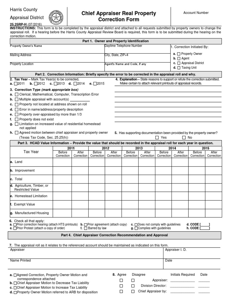 HCAD Property Correction Form | PDF | Real Estate Appraisal | Taxes