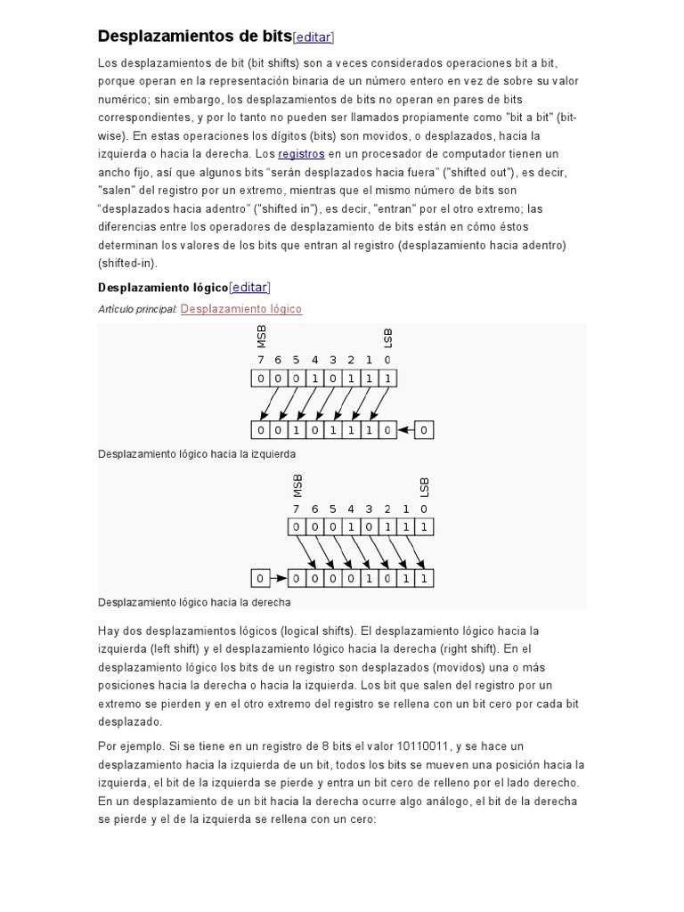Operaciones de Desplazamiento de Bits | PDF | Poco | Lexicología
